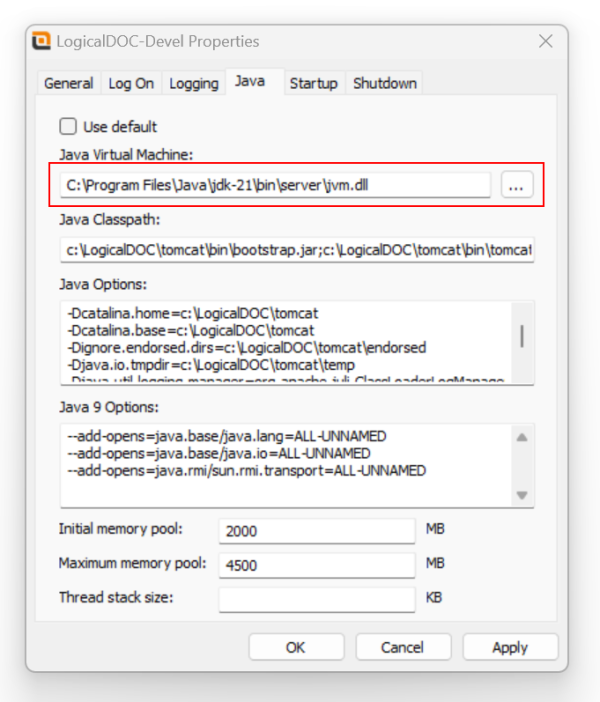 Switch to Java21 on Windows - LogicalDOC Community Wiki